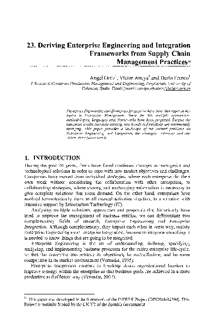 (PDF) Deriving Enterprise Engineering and Integration Frameworks from Supply Chain Management ...