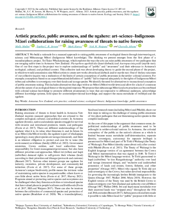 (PDF) Artistic practice, public awareness, and the ngahere: art–science ...
