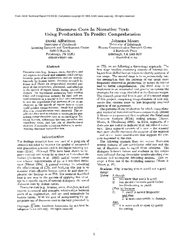 (PDF) Discourse cues in narrative text: Using production to predict ...