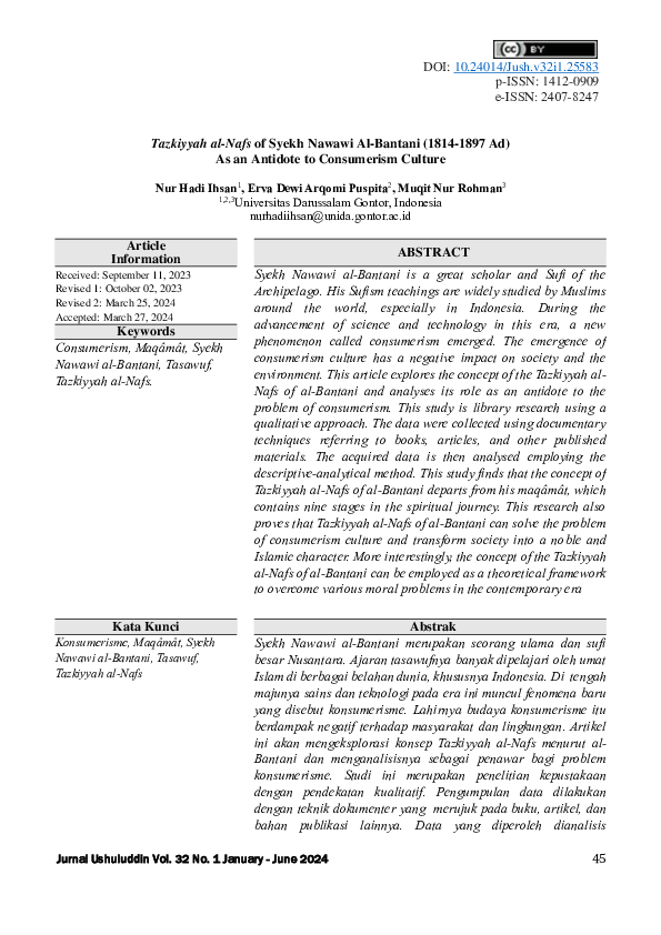 (PDF) Tazkiyat Al-Nafs of Syekh Nawawi Al-Bantani (1814-1897 Ad) As an ...