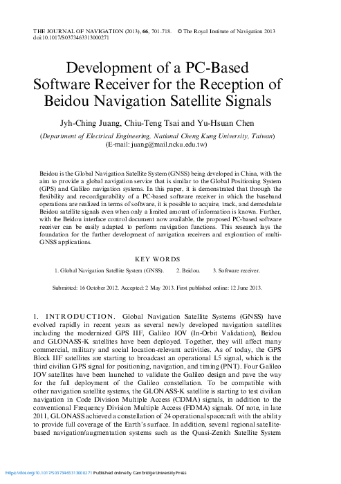 (PDF) Development of a PC-Based Software Receiver for the Reception of Beidou Navigation ...