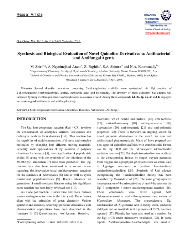 (PDF) Synthesis and Biological Evaluation of Novel Quinoline ...