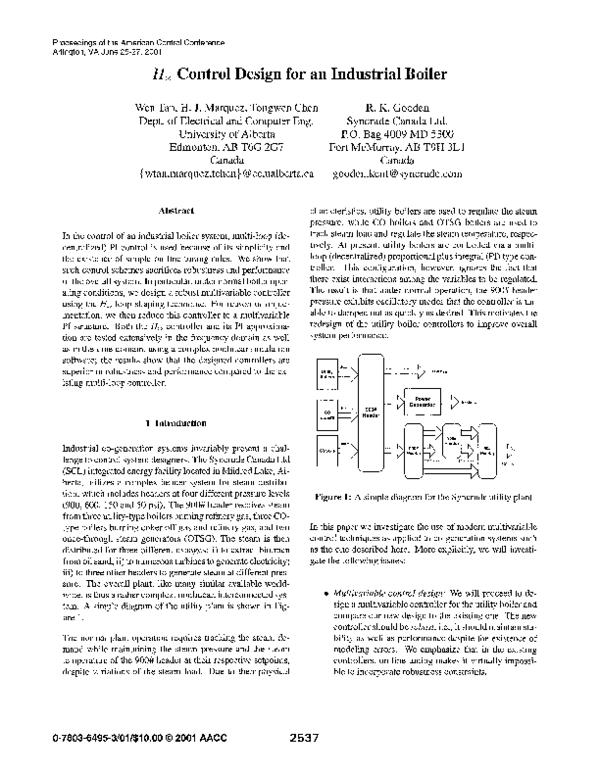 (PDF) H, Control Design for an Industrial Boiler