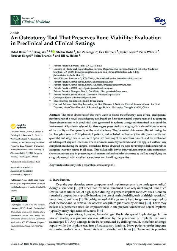 (PDF) An Osteotomy Tool That Preserves Bone Viability: Evaluation in ...