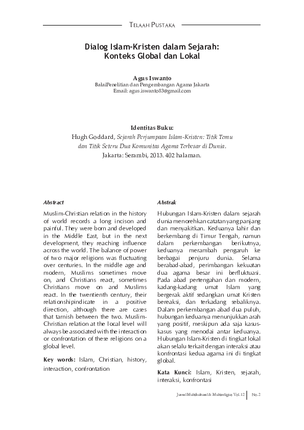 (PDF) Dialog Islam-Kristen Dalam Sejarah: Konteks Global Dan Lokal