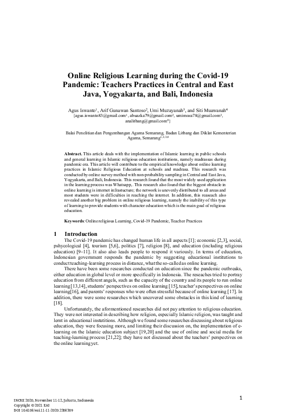 (PDF) Online Religious Learning during the Covid-19 Pandemic: Teachers ...