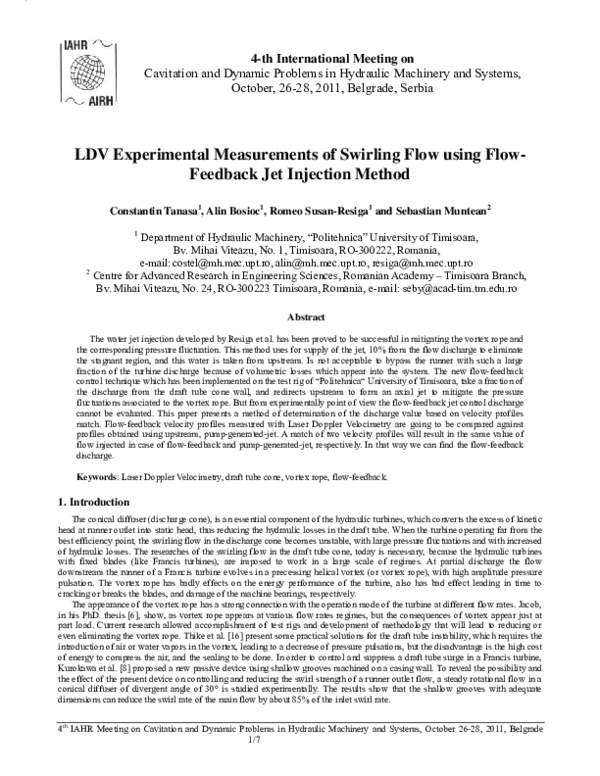 (PDF) LDV Experimental Measurements of Swirling Flow using Flow-Feedback Jet Injection Method