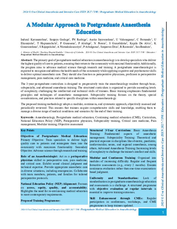 (PDF) A Modular Approach to Postgraduate Anaesthesia