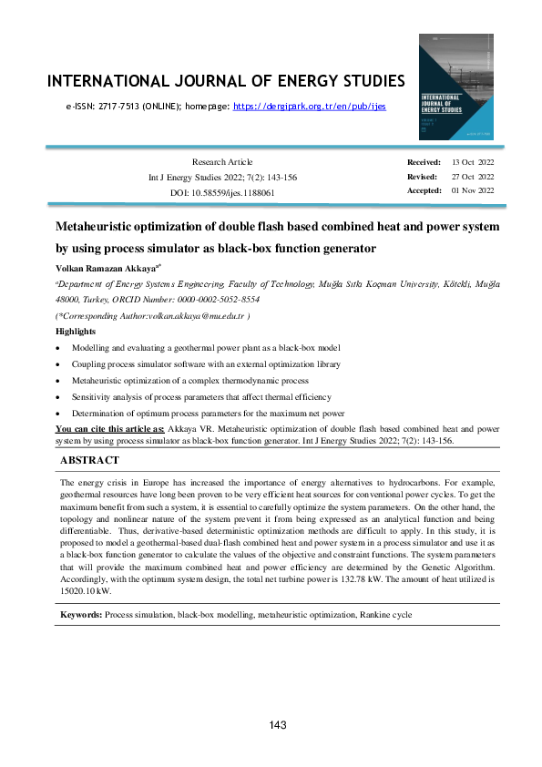 (PDF) Metaheuristic optimization of double flash based combined heat and power system by using ...