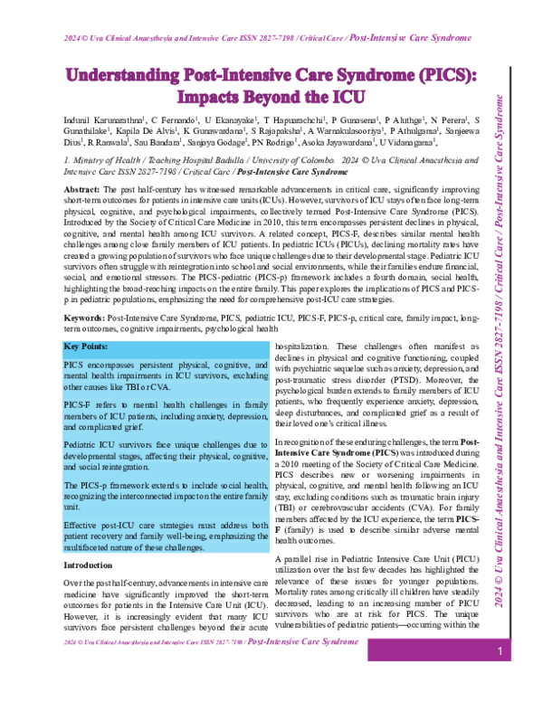 (PDF) Understanding Post Intensive Care Syndrome PICSImpacts Beyondthe ICU
