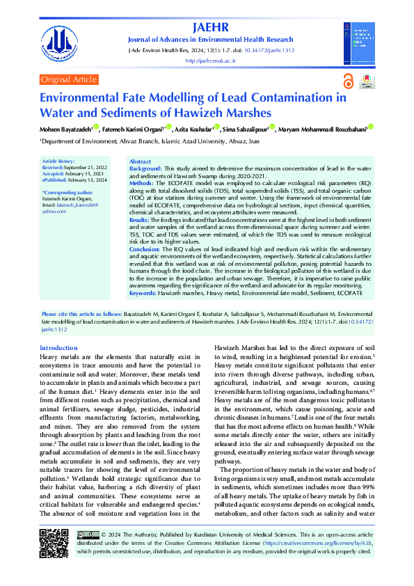 (PDF) Environmental Fate Modelling of Lead Contamination in Water and ...