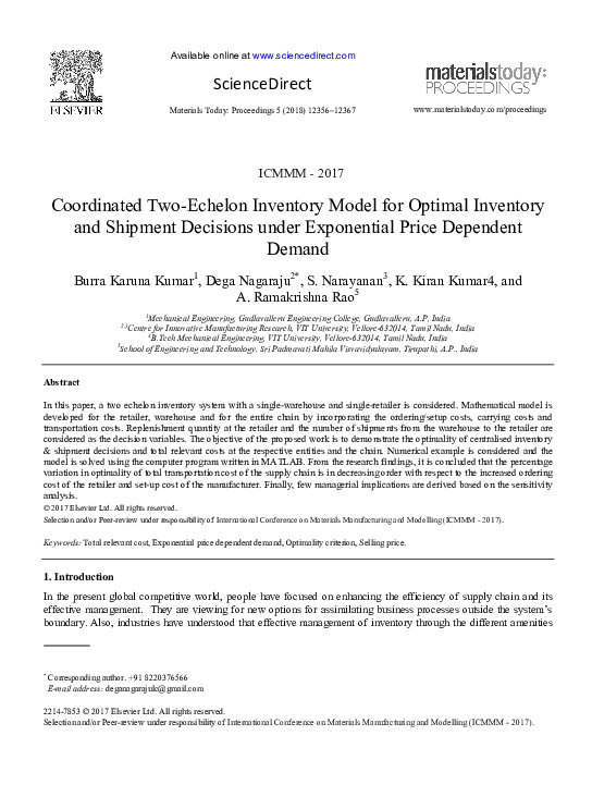 (PDF) Coordinated Two-Echelon Inventory Model for Optimal Inventory and ...