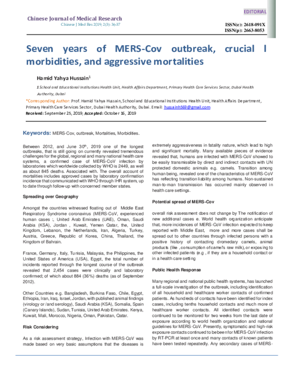 (PDF) Seven years of MERS-Cov outbreak, crucial l morbidities, and ...