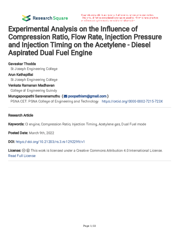 (PDF) Experimental Analysis on the Influence of Compression Ratio, Flow ...