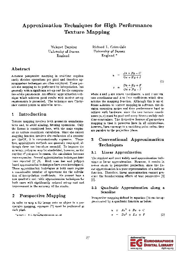 (PDF) Approximation techniques for high performance texture mapping
