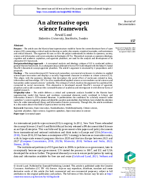 (PDF) An alternative open science framework