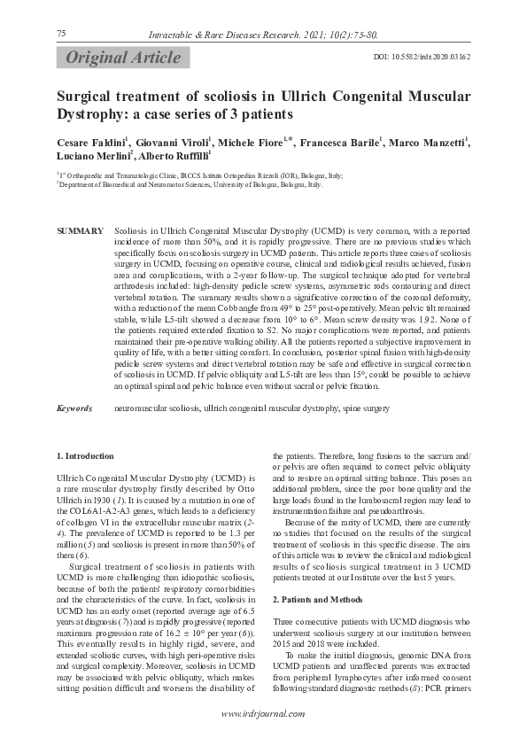 (PDF) Surgical treatment of scoliosis in Ullrich Congenital Muscular ...