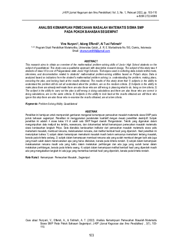 (PDF) Analisis Kemampuan Pemecahan Masalah Matematis Siswa SMP Pada Pokok Bahasan Segiempat