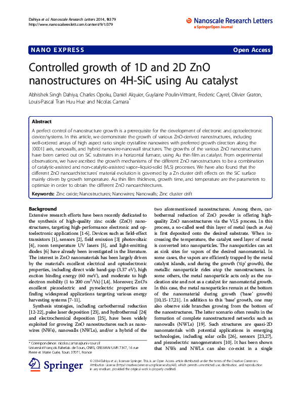 (PDF) Controlled growth of 1D and 2D ZnO nanostructures on 4H-SiC using ...