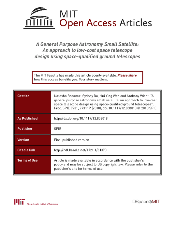 (PDF) A general purpose astronomy small satellite: an approach to low ...
