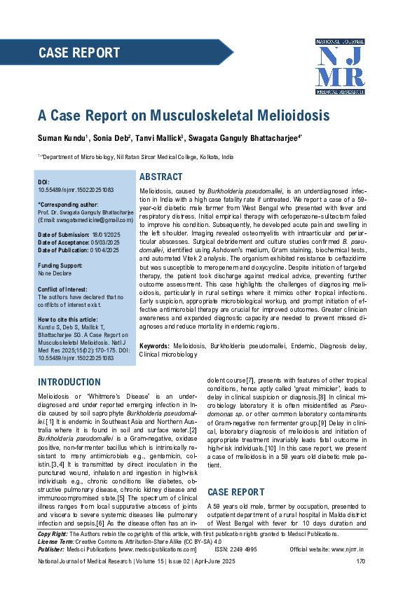 (PDF) A Case Report on Musculoskeletal Melioidosis