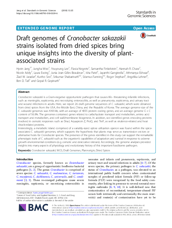 (PDF) Draft genomes of Cronobacter sakazakii strains isolated from ...