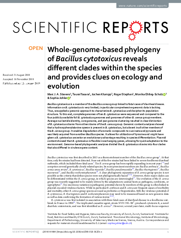 (PDF) Whole-genome-based phylogeny of Bacillus cytotoxicus reveals ...
