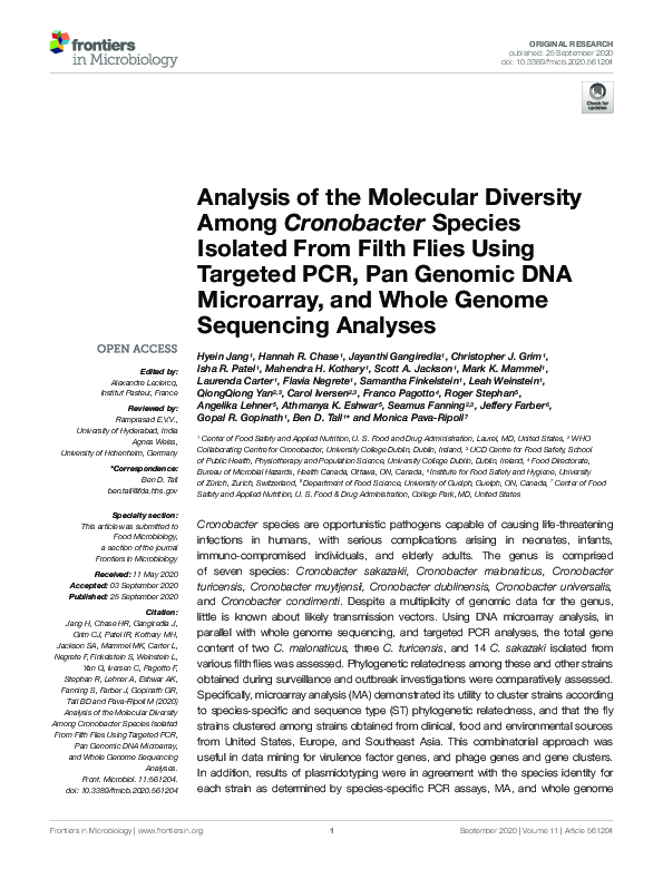 (PDF) Analysis of the Molecular Diversity Among Cronobacter Species Isolated From Filth Flies ...