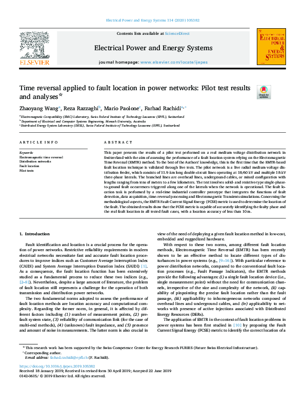 (PDF) Time reversal applied to fault location in power networks: Pilot ...