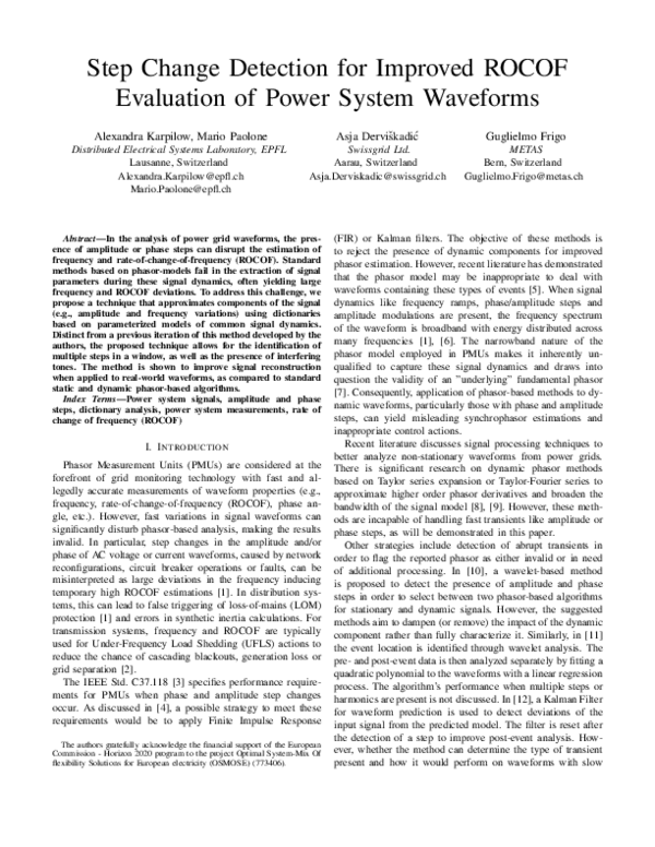 (PDF) Step Change Detection for Improved ROCOF Evaluation of Power ...
