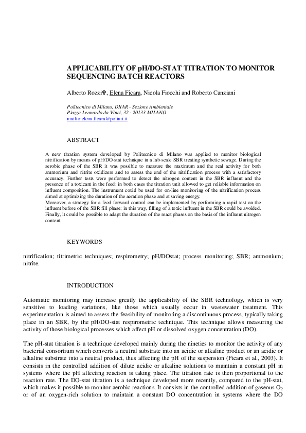 (PDF) Applicability of pH/DO-stat titration to monitor Sequencing Batch ...