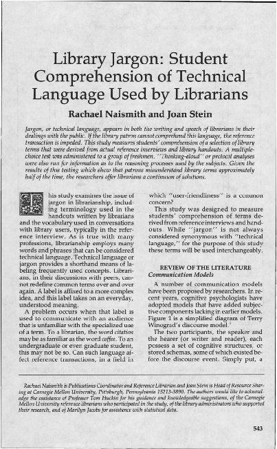 (PDF) Library Jargon: Student Comprehension of Technical Language Used ...