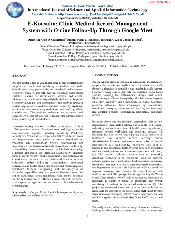 (PDF) E-Konsulta: Clinic Medical Record Management System with Online ...