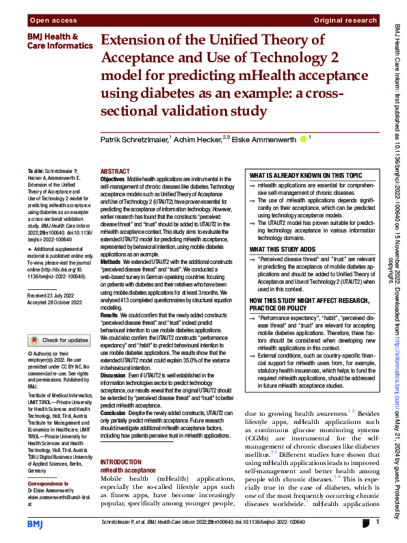 (PDF) Extension of the Unified Theory of Acceptance and Use of Technology 2 model for predicting ...