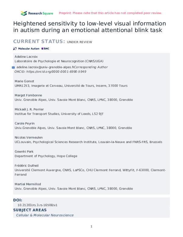 (PDF) Heightened sensitivity to low-level visual information in autism ...