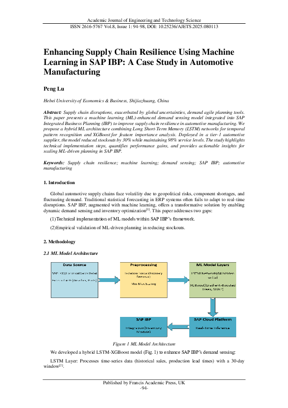 (PDF) Enhancing Supply Chain Resilience Using Machine Learning in SAP IBP: A Case Study in ...