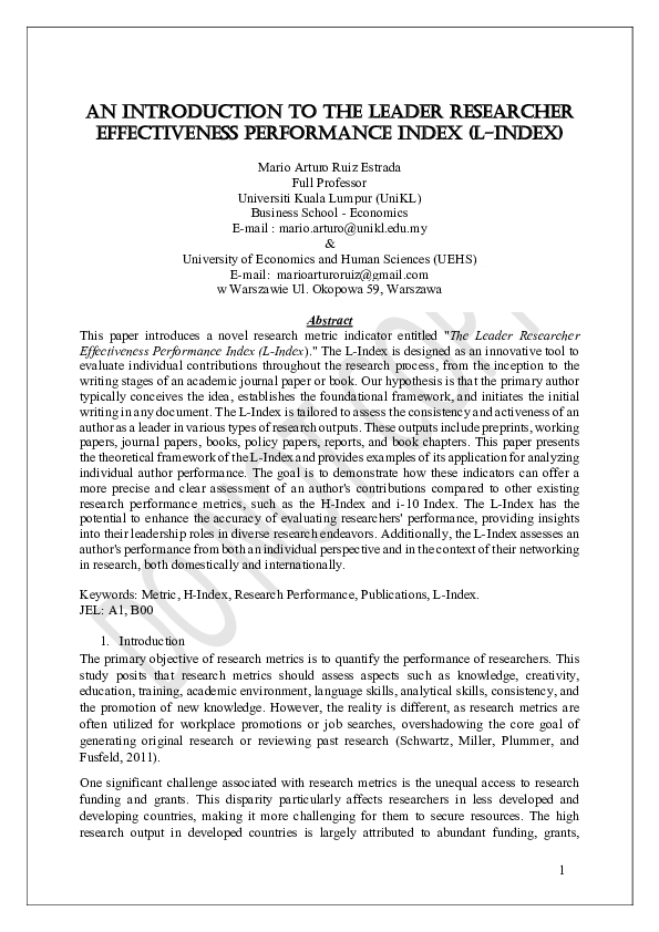 (PDF) An Introduction to the Leader Researcher Effectiveness ...