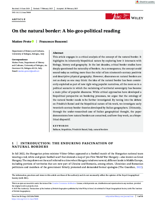 (PDF) On the natural border: A bio-geo-political reading