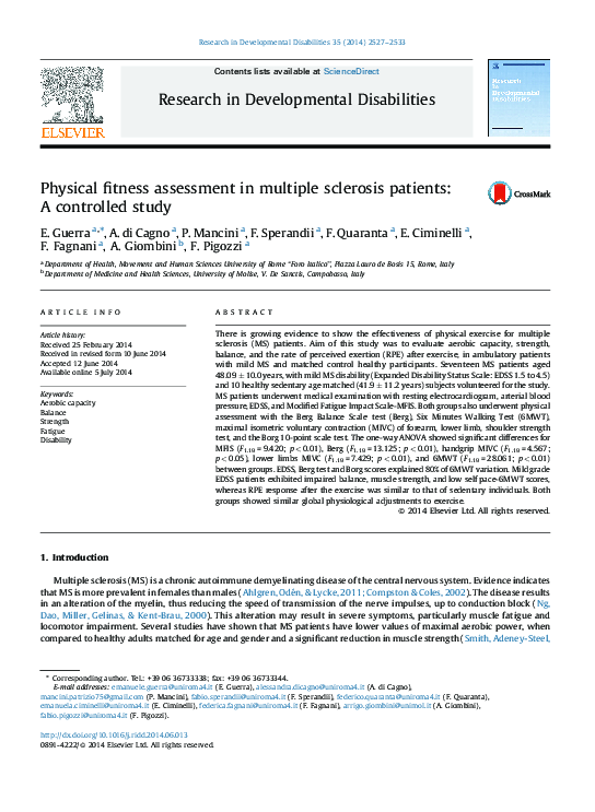 (PDF) Physical fitness assessment in multiple sclerosis patients: a ...