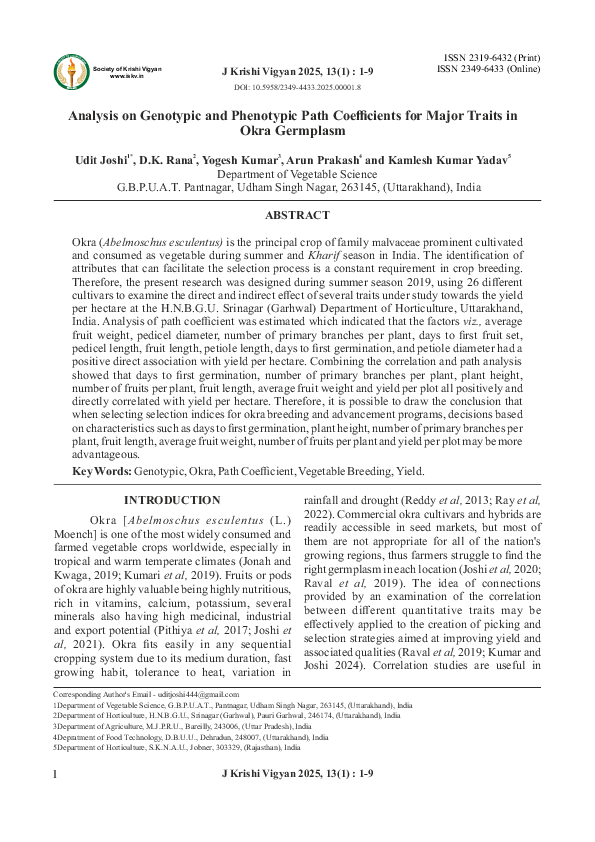 (PDF) Analysis on Genotypic and Phenotypic Path Coefficients for Major Traits in Okra Germplasm