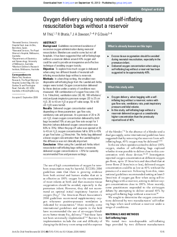 (PDF) Oxygen delivery using neonatal self-inflating resuscitation bags ...