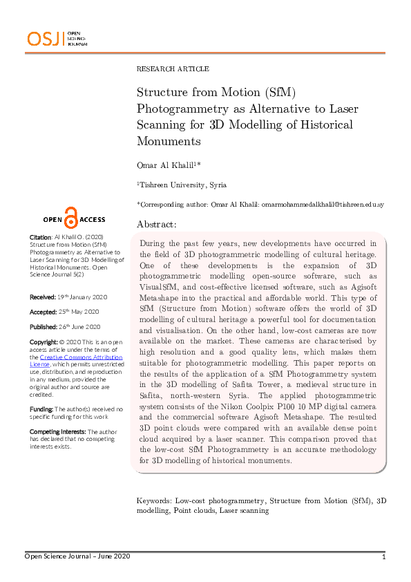 (PDF) Structure from motion (SfM) photogrammetry as alternative to laser scanning for 3D ...