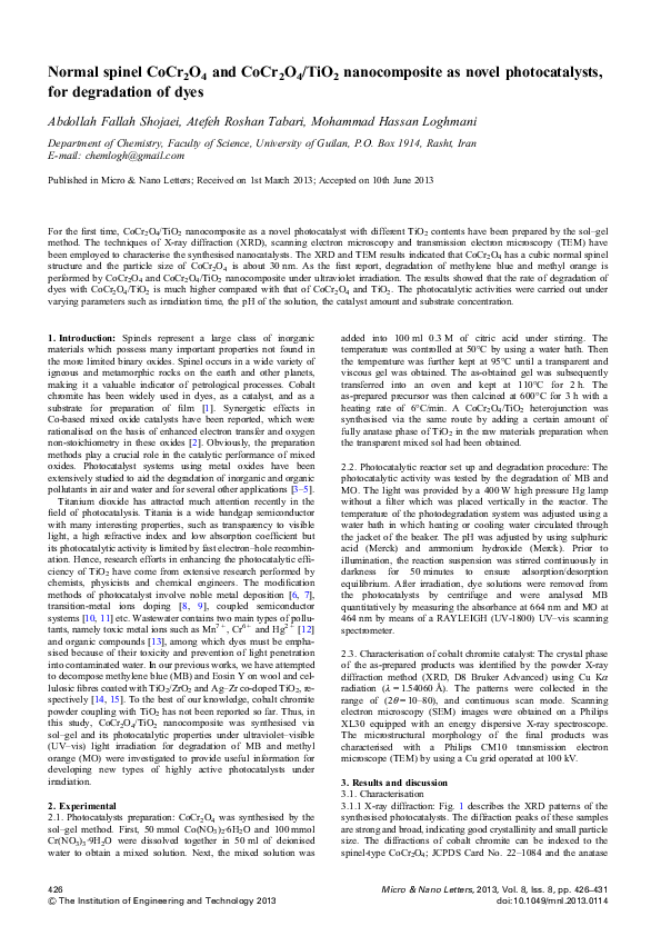(PDF) Normal spinel CoCr2O4 and CoCr2O4/TiO2 nanocomposite as novel ...