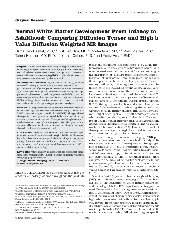 (PDF) Normal white matter development from infancy to adulthood ...
