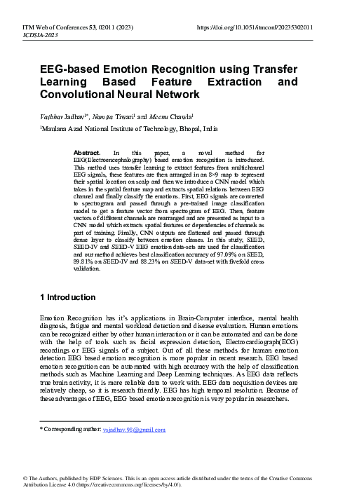 Pdf Eeg Based Emotion Recognition Using Transfer Learning Based Feature Extraction And