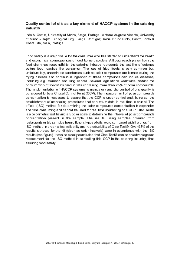 (PDF) Quality control of oils as a key element of HACCP systems in the ...