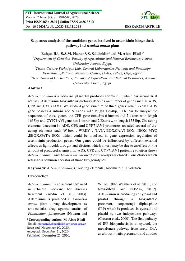 (PDF) Sequences Analysis Of The Candidate Genes Involved In Artemisinin Biosynthetic Pathway in ...