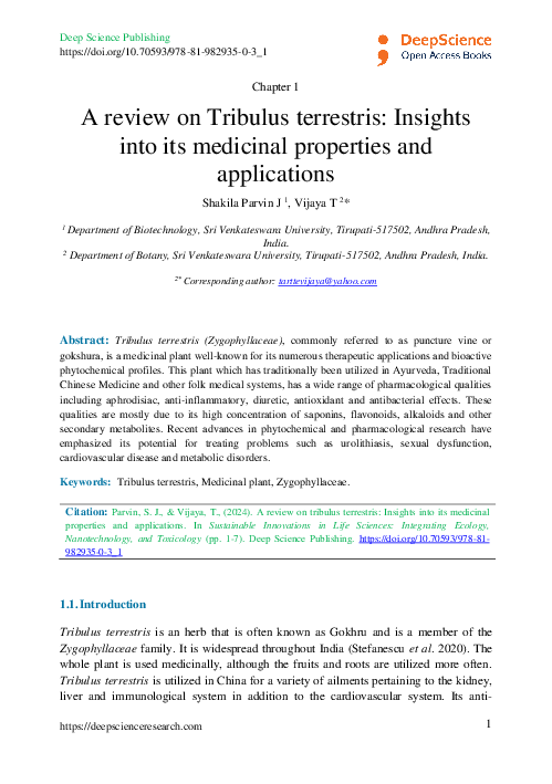 (PDF) A review on Tribulus terrestris: Insights into its medicinal ...