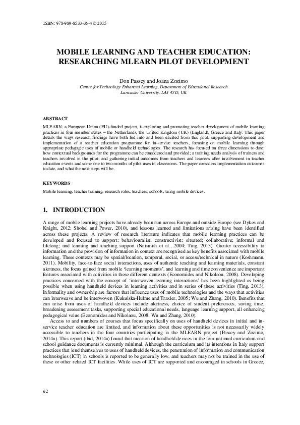 (PDF) Mobile Learning and Teacher Education: Researching Mlearn Pilot ...