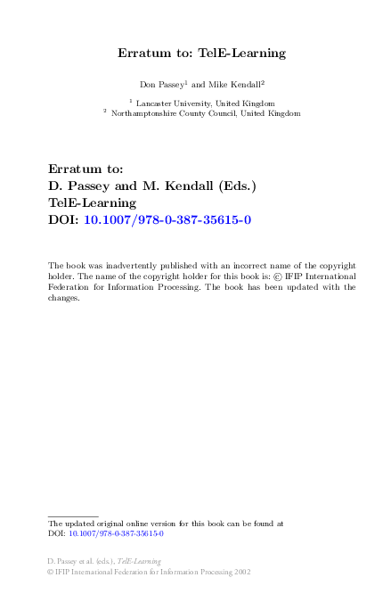 (PDF) Erratum to: TelE-Learning